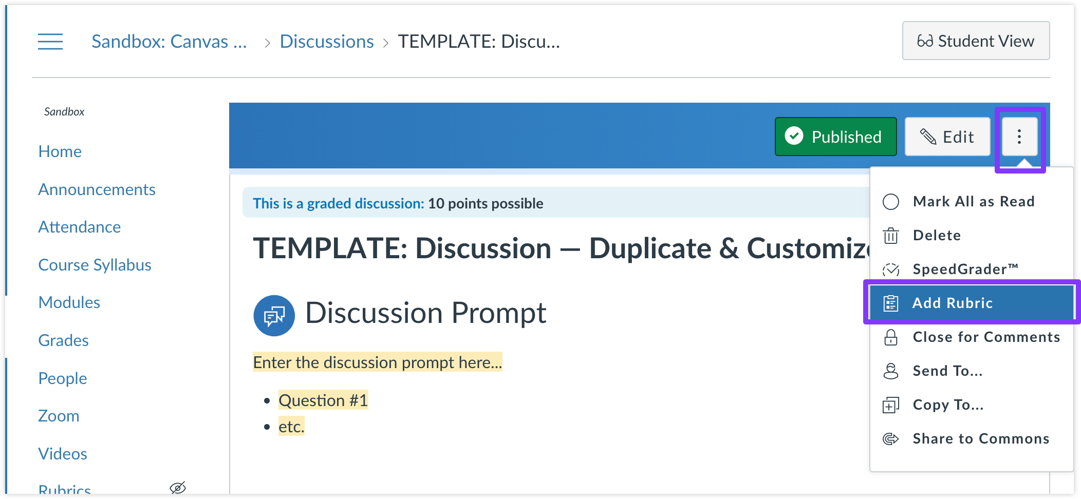 Add a Rubric to a Discussion in Canvas – Instructor Knowledge Base