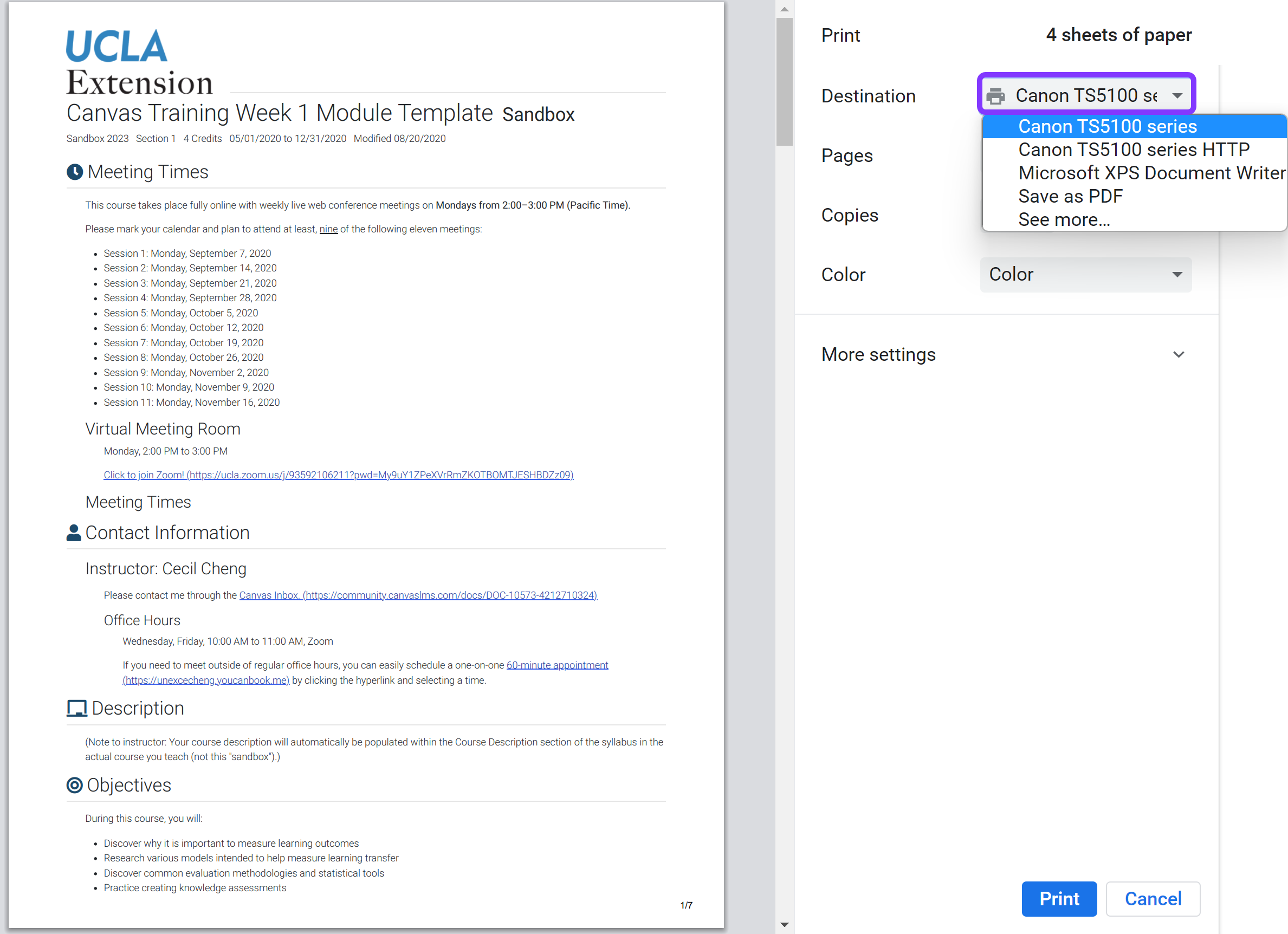 View, Download, or Print a Canvas Syllabus – Instructor Knowledge Base